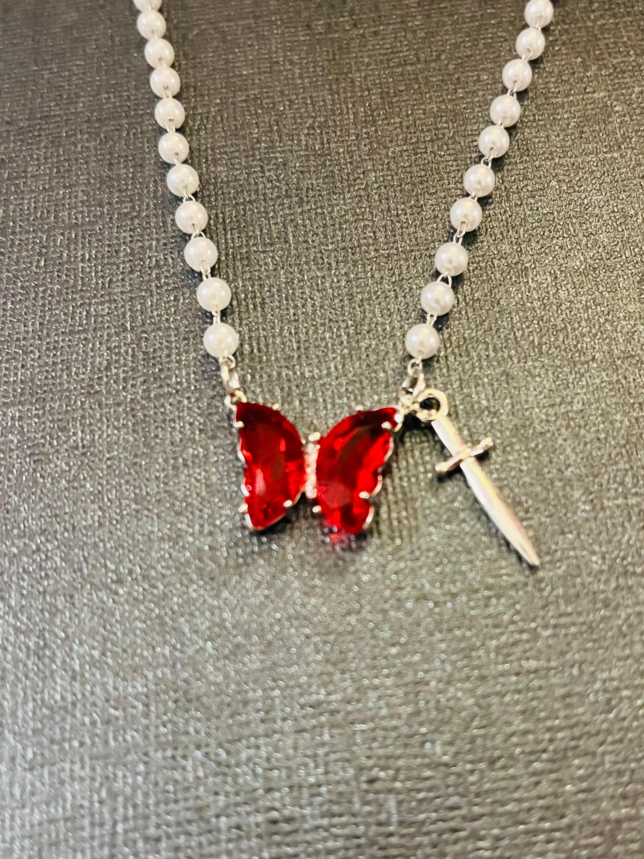 POST Malone-inspired Silver Faux-pearl Studded Chain With Red - Etsy