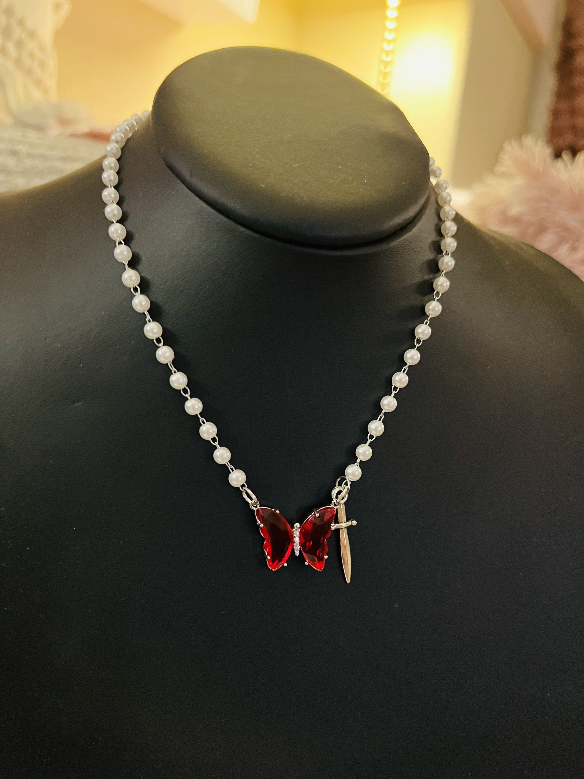 POST Malone-inspired Silver Faux-pearl Studded Chain With Red - Etsy