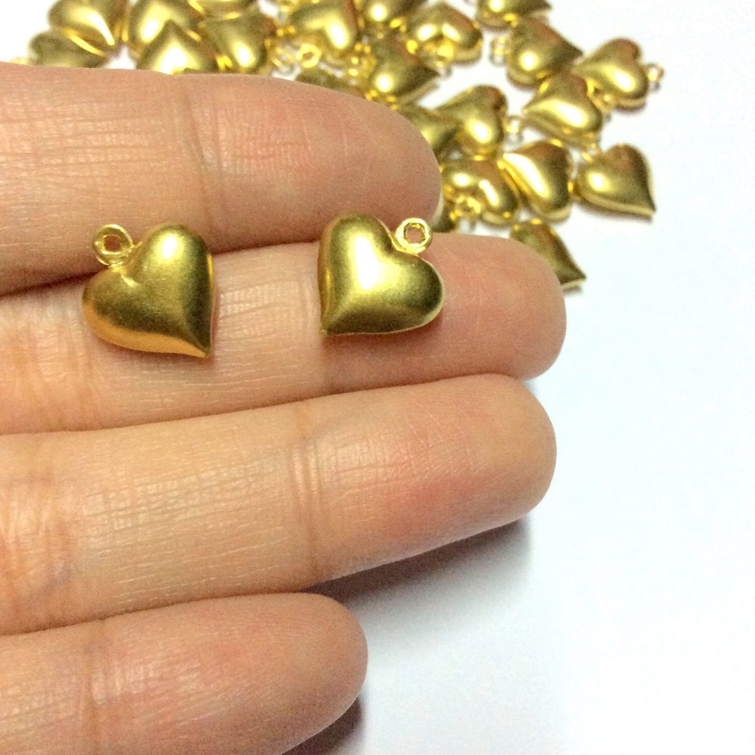 9 Pcs - Brass Heart Charms - Brass Heart Pendants - Pendants Findings ...