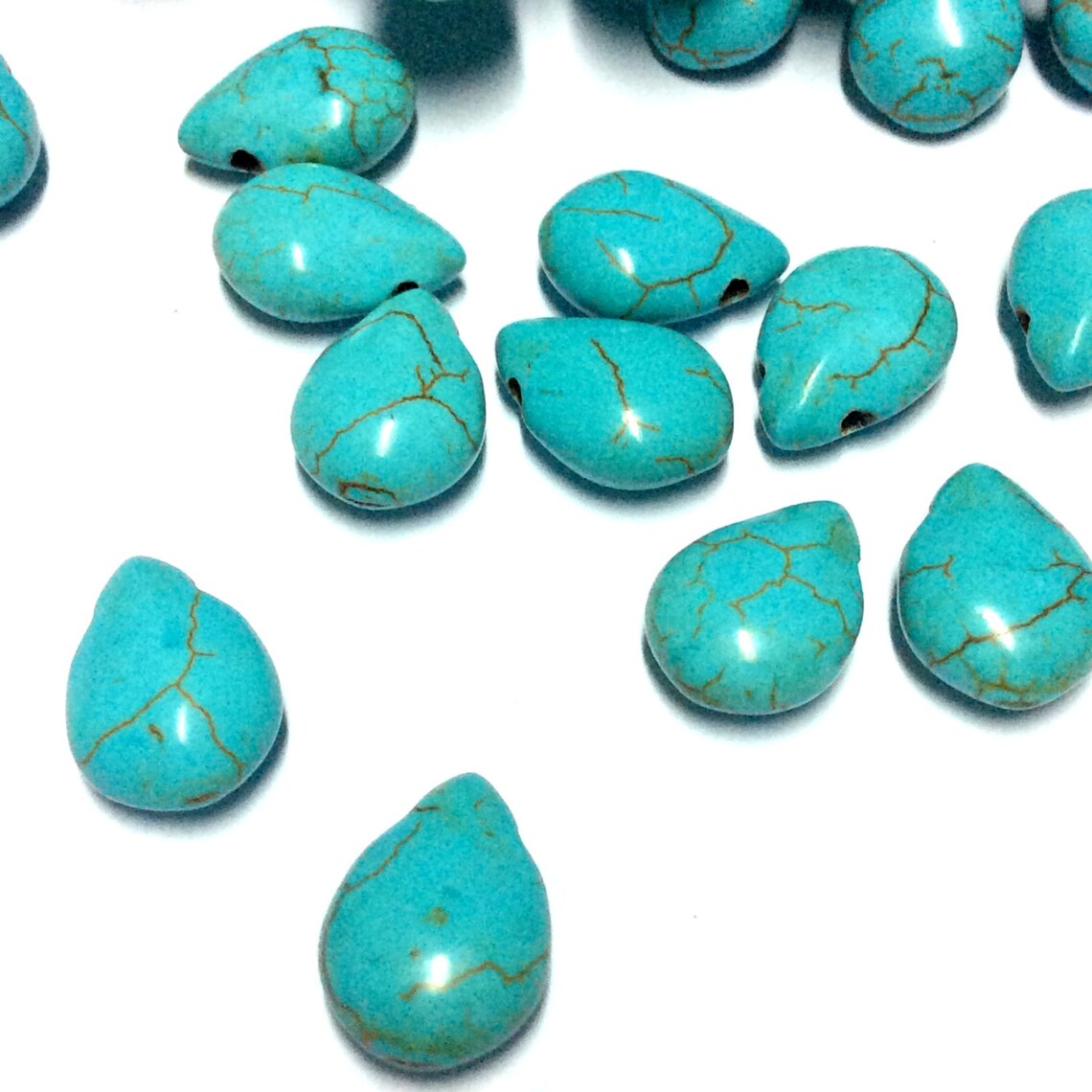 30pcs Turquoise Teardrop Gemstone Beads - Permanent Finish - 10mm X ...