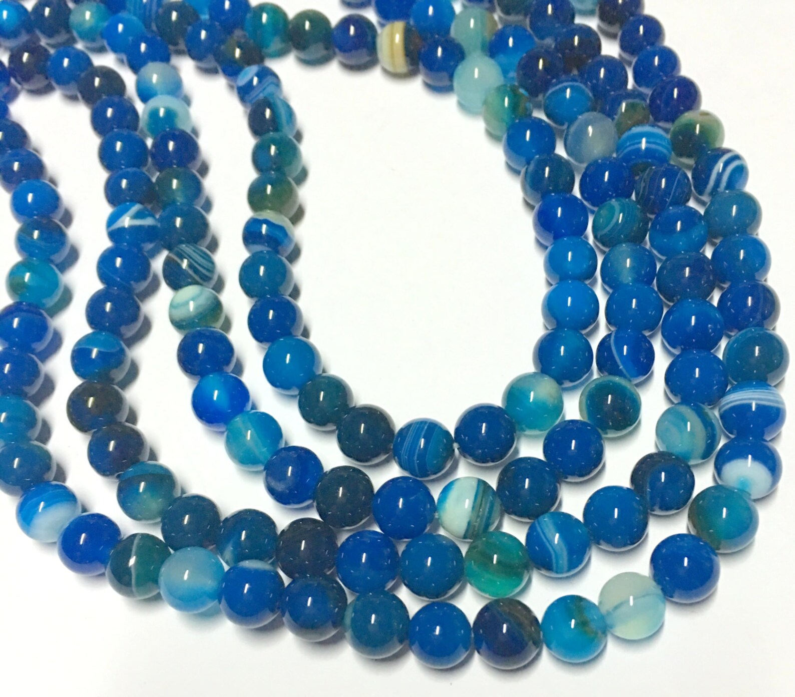 8mm Striped Agate Gemstone Beads - Blue Striped Agate - 13 Inch Full ...