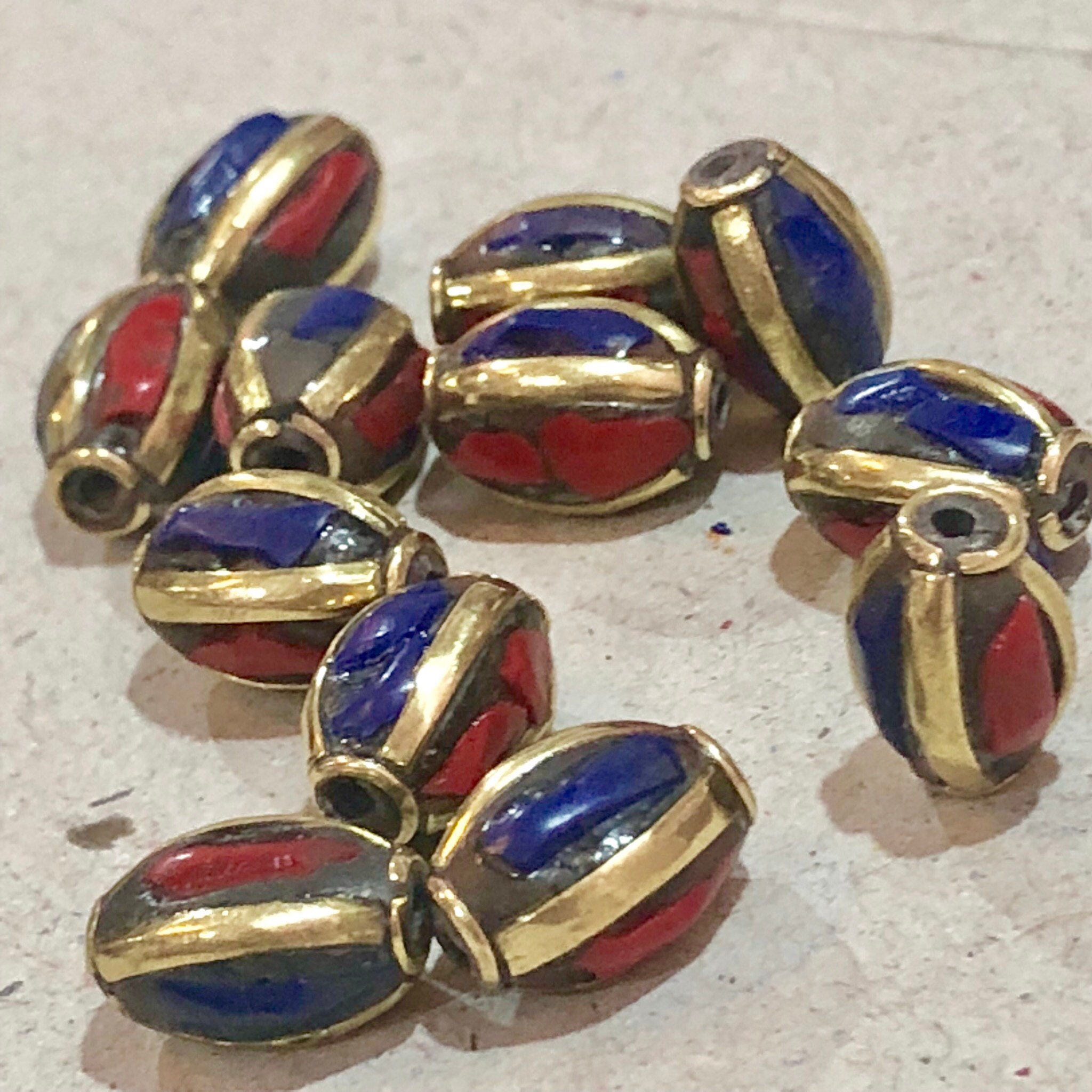 4pcs Tibetan Handmade Gemstone Beads Brass Coral Inlay 12mm | Etsy