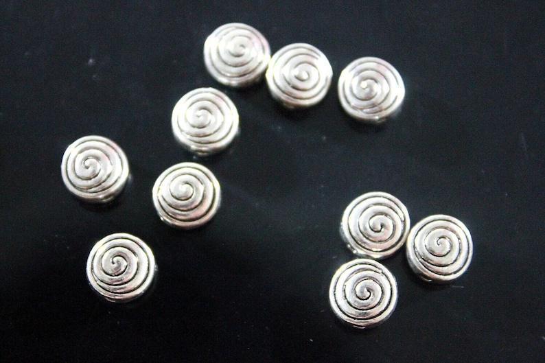 10 Pcs - Silver Swirl Spiral Flat Round Charms - Silver Swirl Spiral ...
