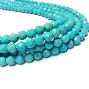 4,6,8,10mm Turquoise Faceted Beads - 14 Inch Full Strand - Faceted ...