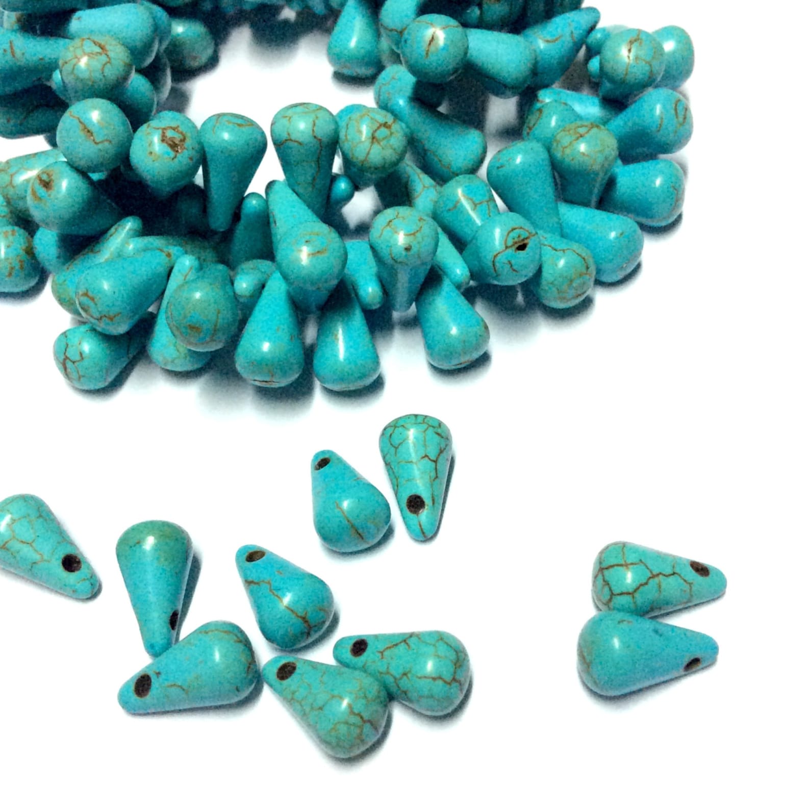 40pcs Turquoise Teardrop Gemstone Beads - Permanent Finish - 11mm X 7mm ...