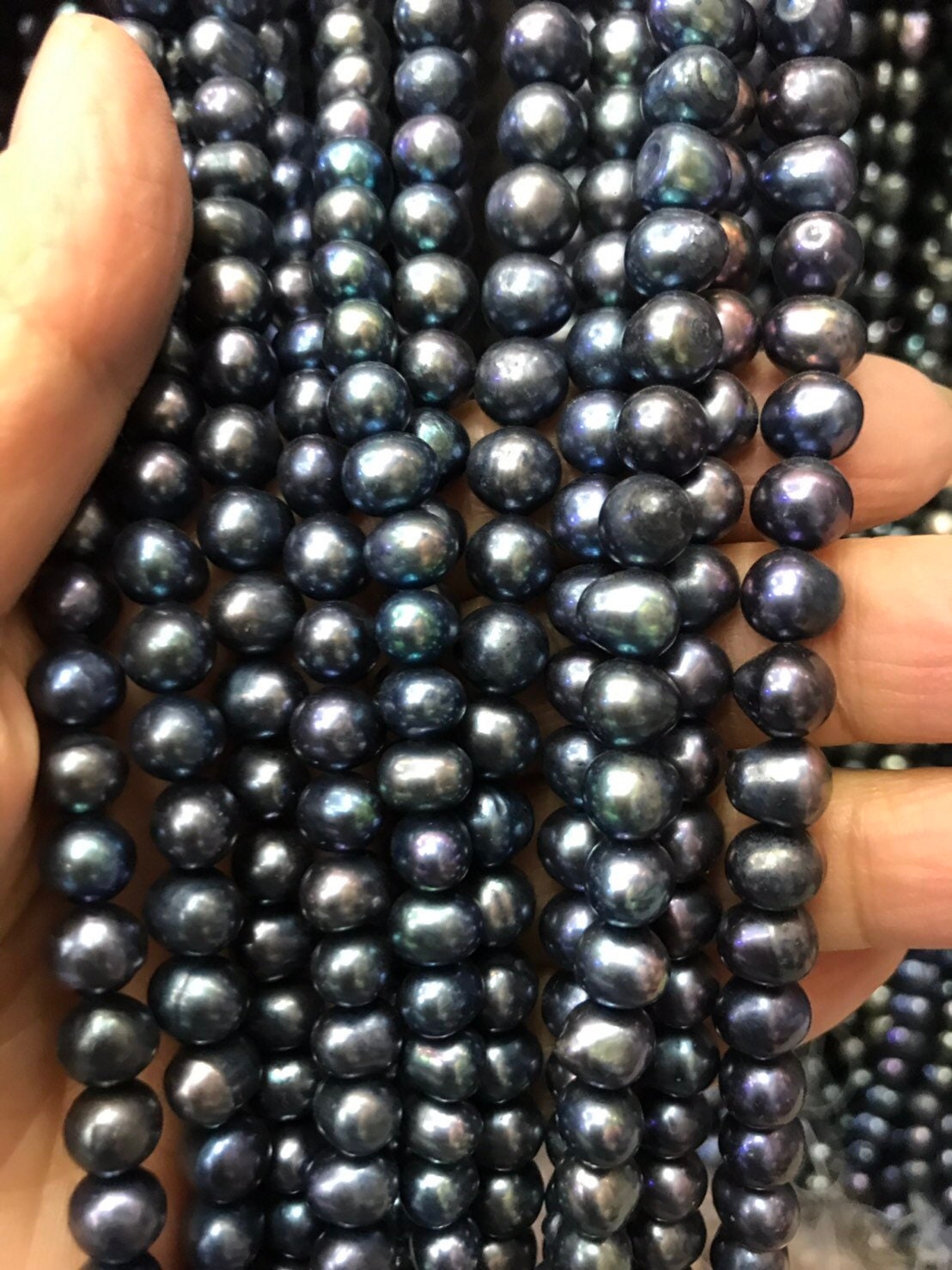 6,8mm Black Pearl Beads - Baroque White Pearl Beads - Freshwater Pearl ...