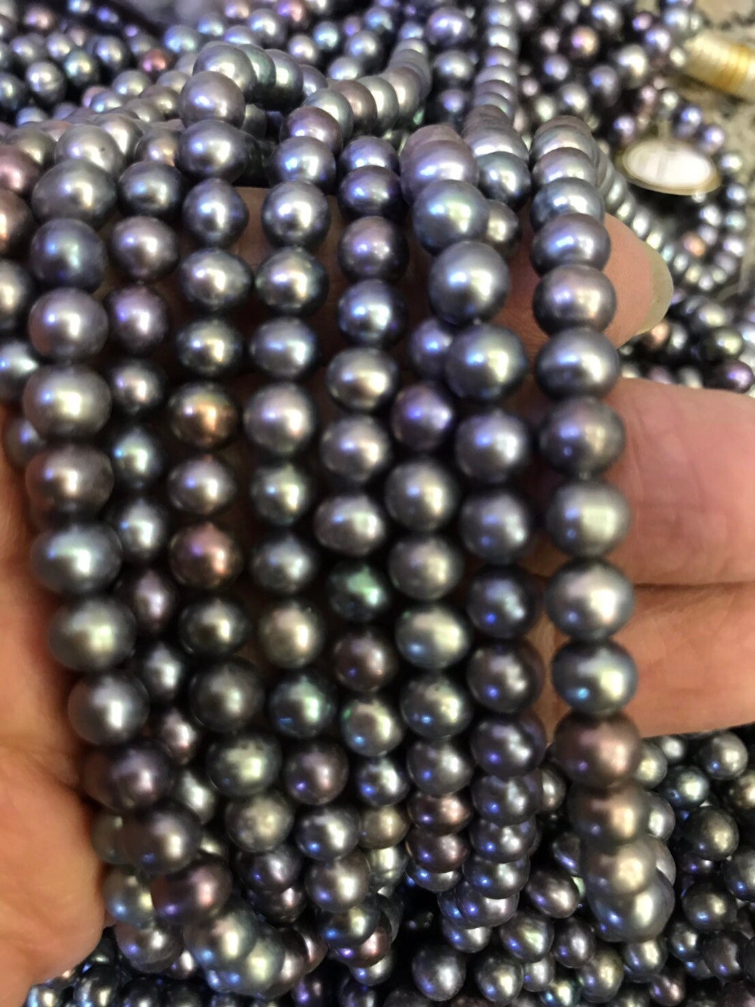 6,8mm Black Pearl Beads - Baroque White Pearl Beads - Freshwater Pearl ...