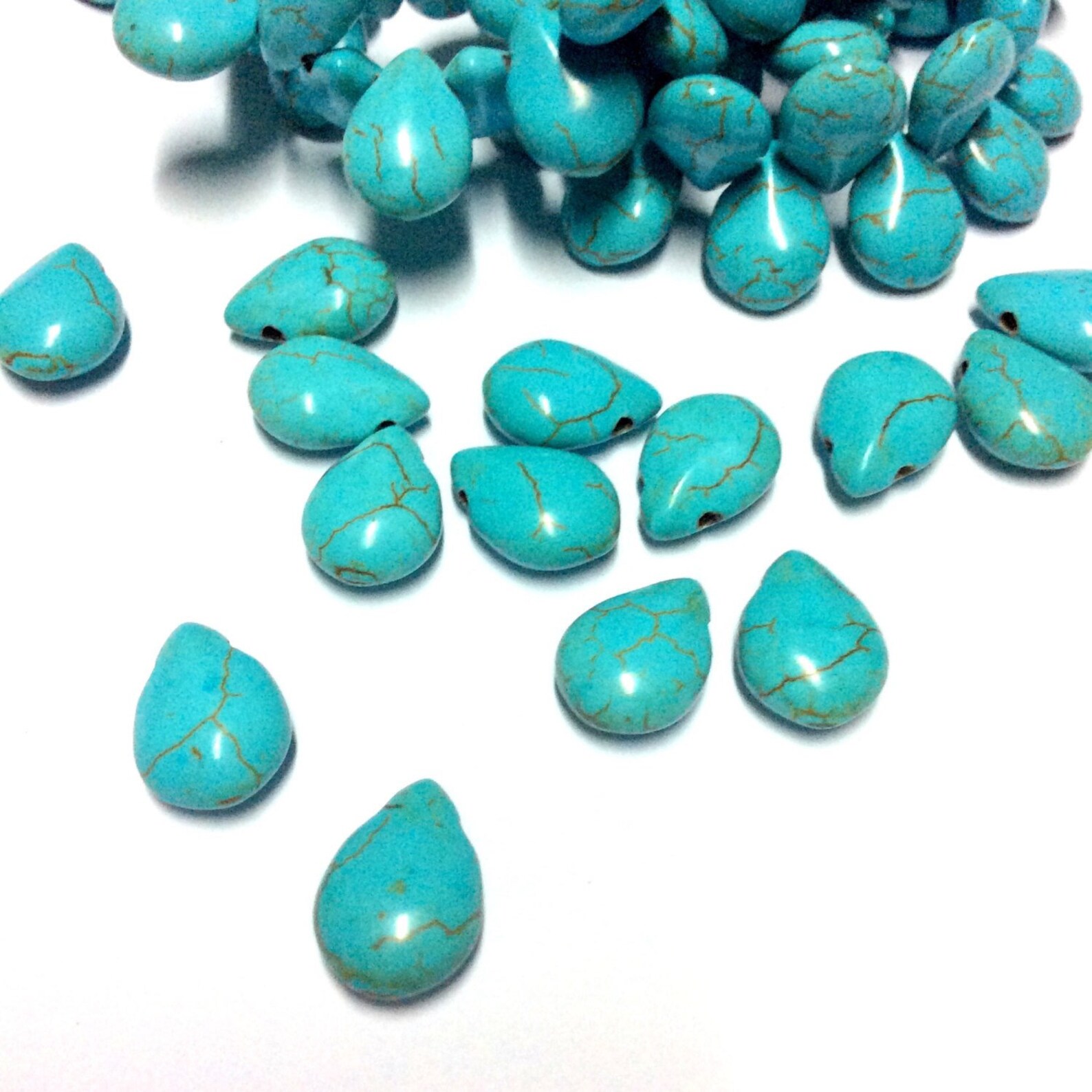 30pcs Turquoise Teardrop Gemstone Beads - Permanent Finish - 10mm X ...