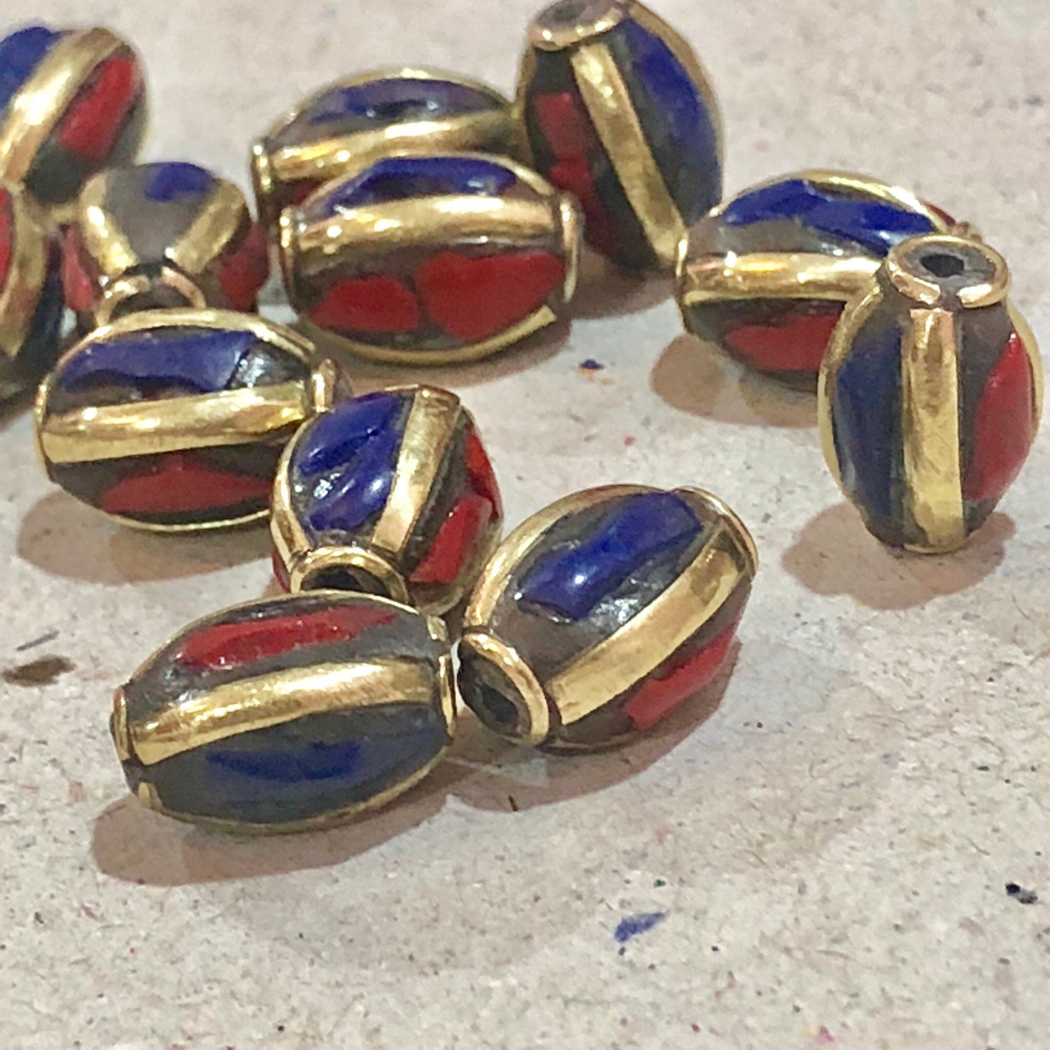 4pcs Tibetan Handmade Gemstone Beads Brass Coral Inlay 12mm | Etsy