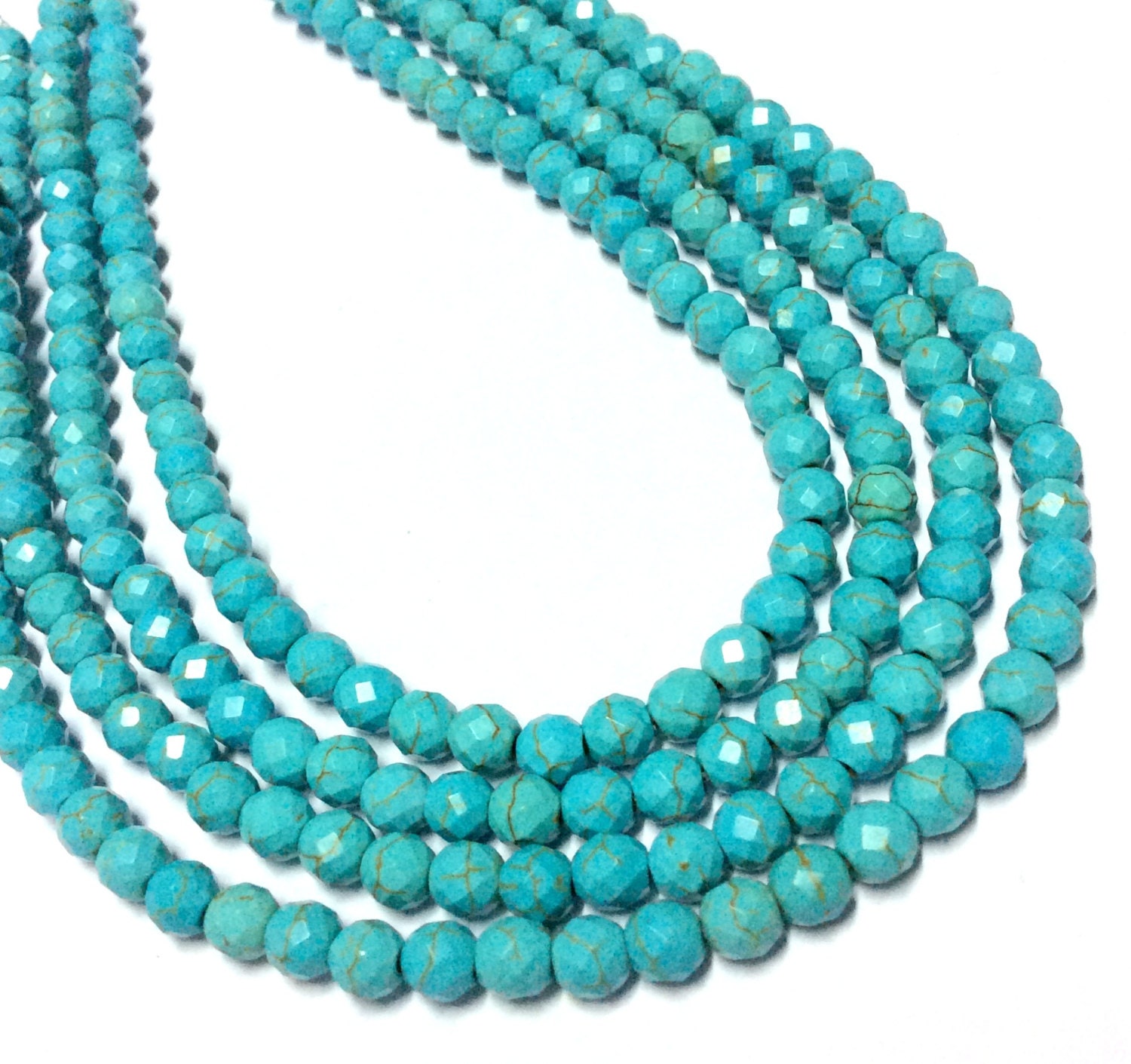 4,6,8,10mm Turquoise Faceted Beads - 14 Inch Full Strand - Faceted ...