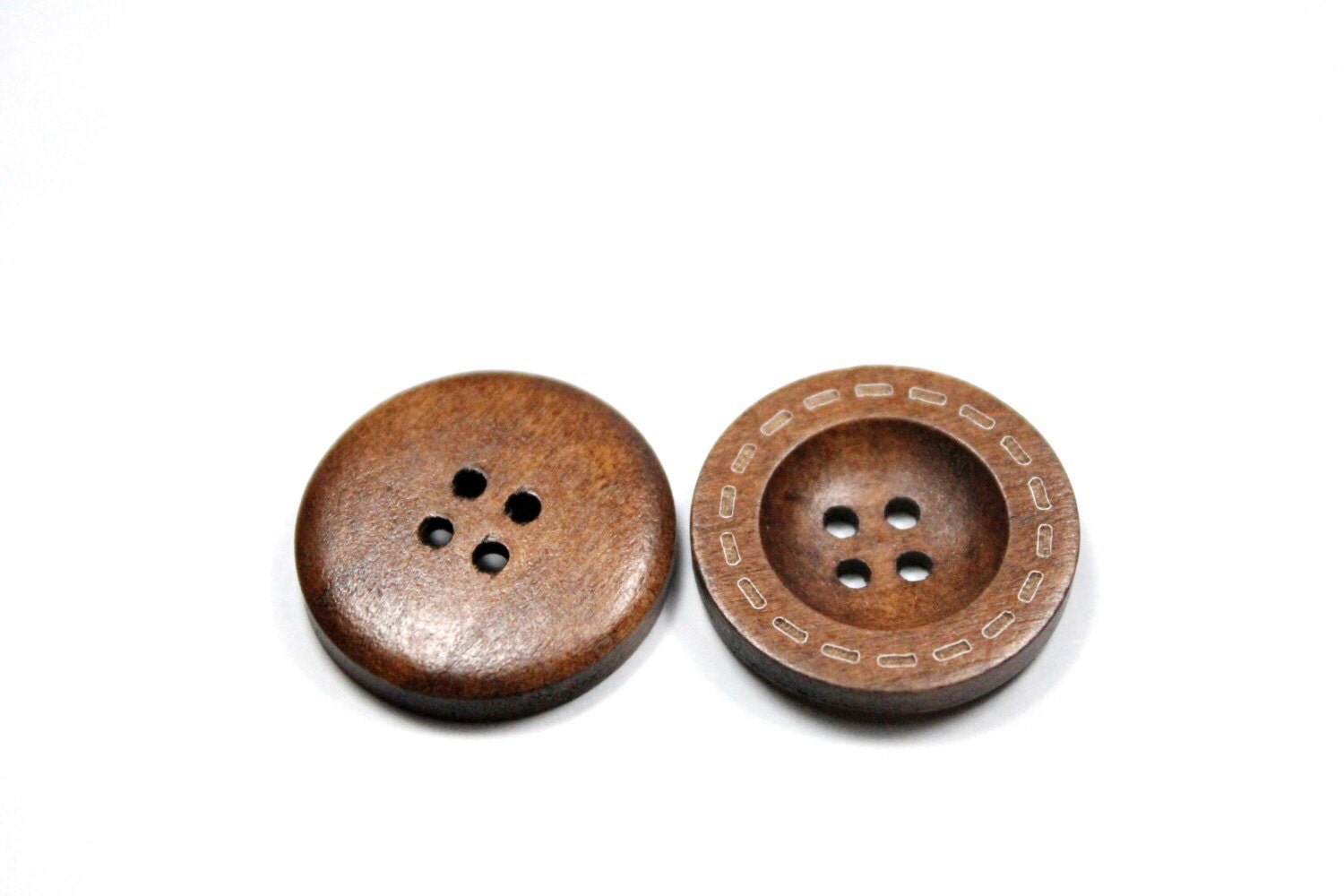 6pcs - 25mm Brown Stitch Design Wooden Buttons - 4 Hole Wood Button ...