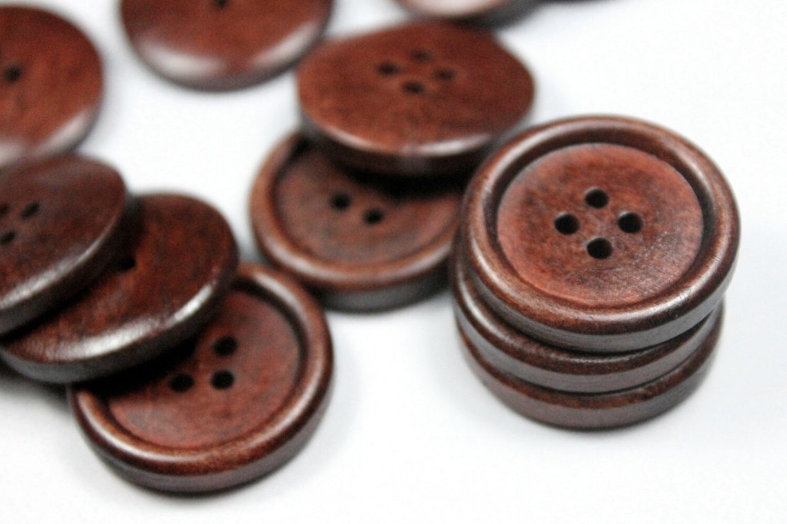 25mm Dark Brown Wooden Buttons 4 Hole Wood Button Wooden | Etsy