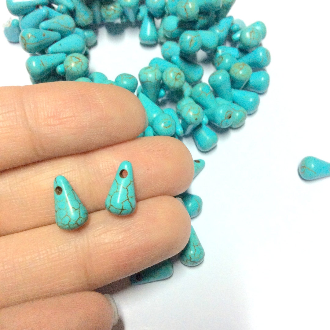 40pcs Turquoise Teardrop Gemstone Beads - Permanent Finish - 11mm X 7mm ...
