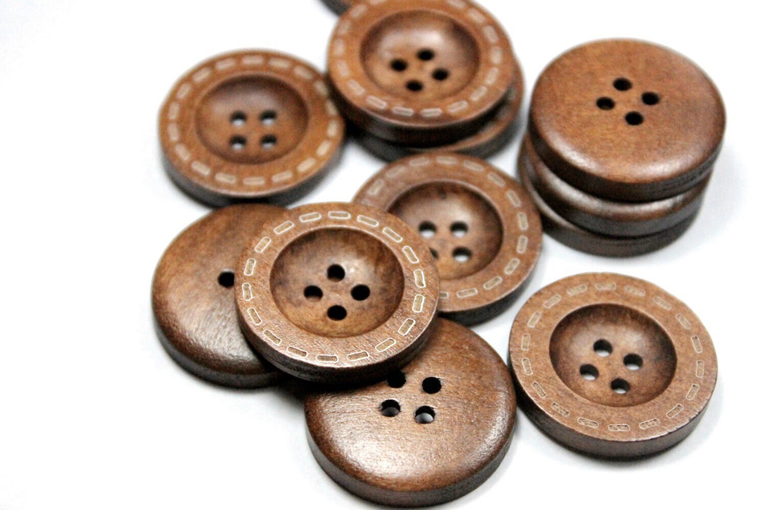 6pcs 25mm marrón puntada diseño botones de madera 4 botón - Etsy España