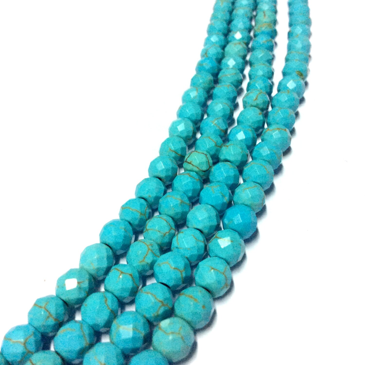 4,6,8,10mm Turquoise Faceted Beads - 14 Inch Full Strand - Faceted ...
