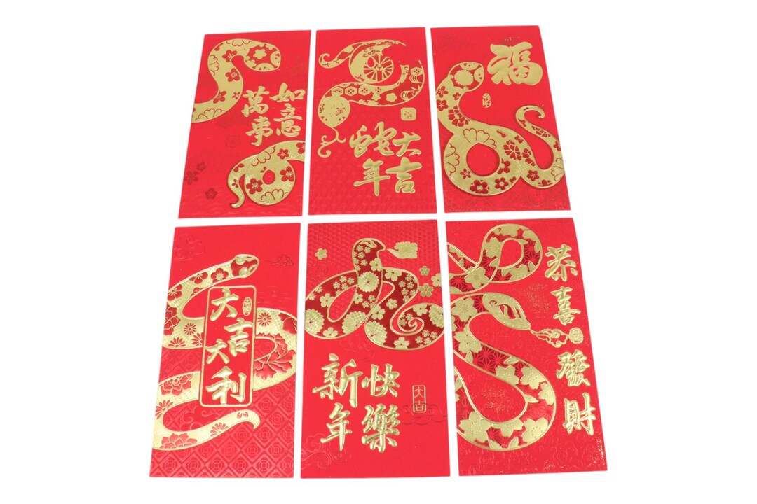 48PCS Big Chinese Snake Lunar New Year Lucky Red Hong Bao Money ...