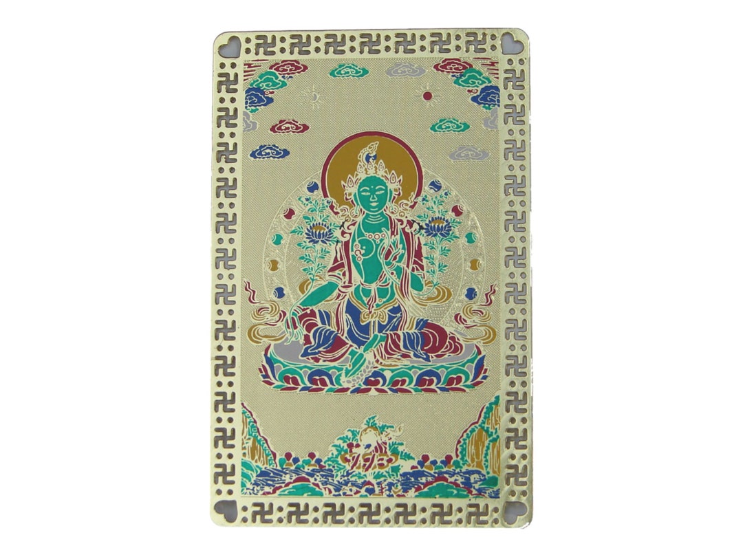 Feng Shui Metal Green Tara Talisman Card - Etsy