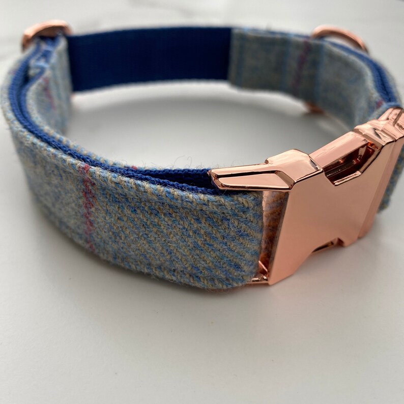 Periwinkle Blue Grey Pink Tweed Dog Collar Bow Lead Set Rose | Etsy
