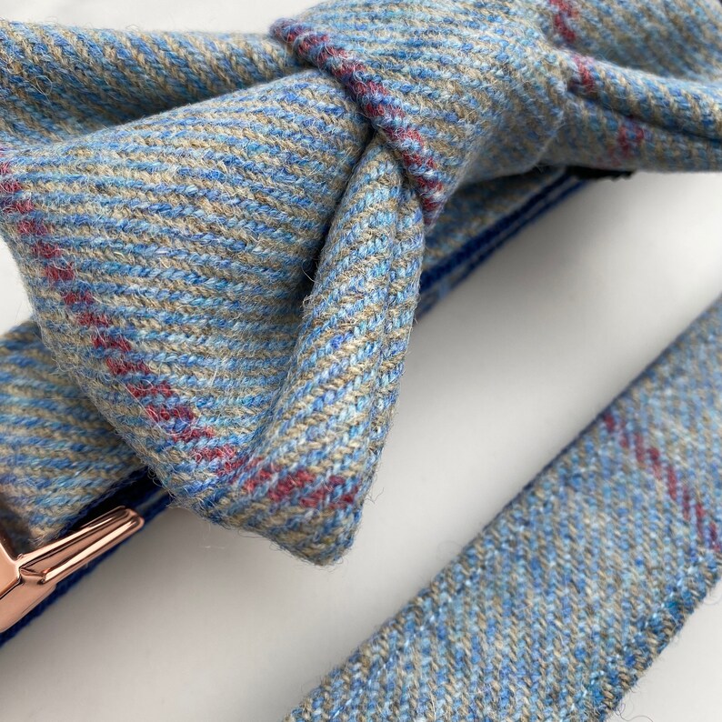 Periwinkle Blue Grey Pink Tweed Dog Collar Bow Lead Set Rose | Etsy