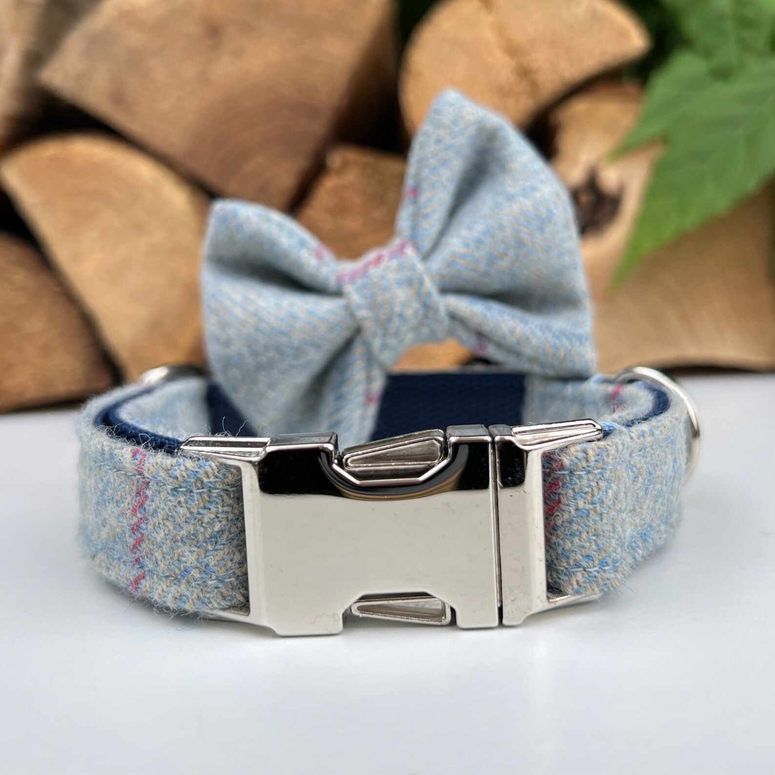 Periwinkle Blue Grey Pink Tweed Dog Collar Optional Bow Lead - Etsy