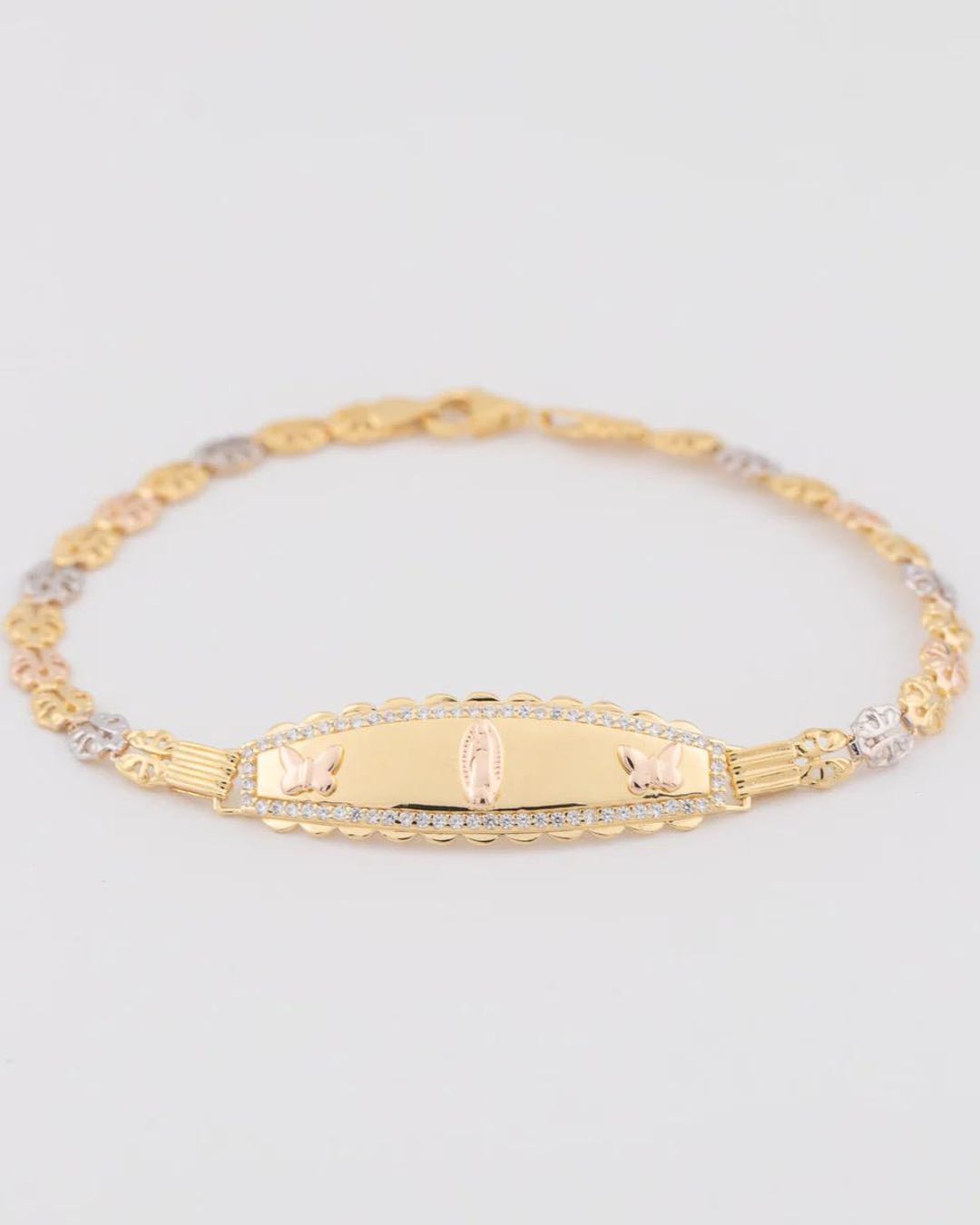 Gold Over Sterling Silver Virgen De Guadalupe Tricolor Esclava Bracelet ...