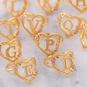 Sterling Silver Initial Ring, Gold Over Sterling Silver Floral Heart ...