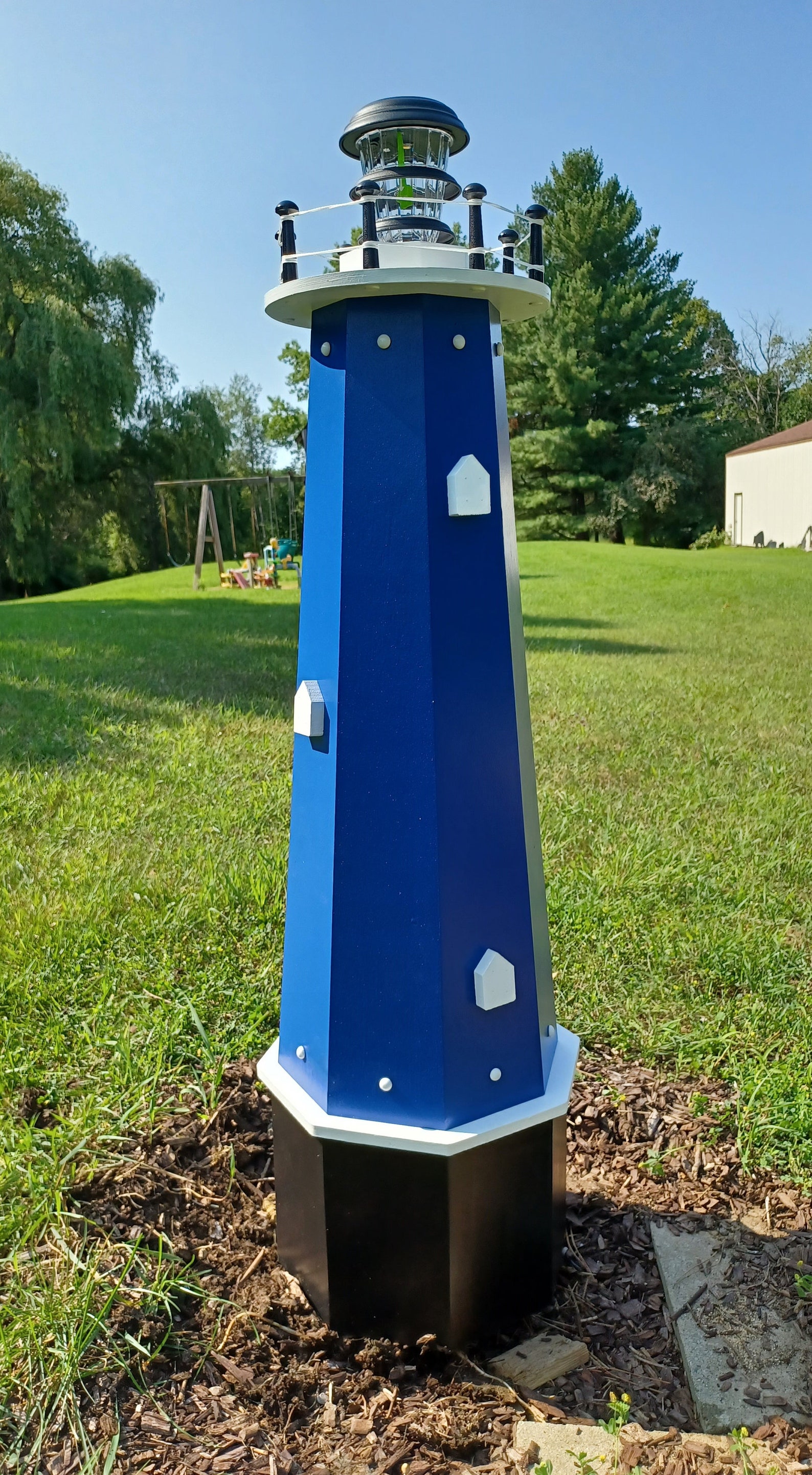 Lighthouse Well Pump Cover Lawn Solar Light Yard 48 Inch Wood - Blue ...