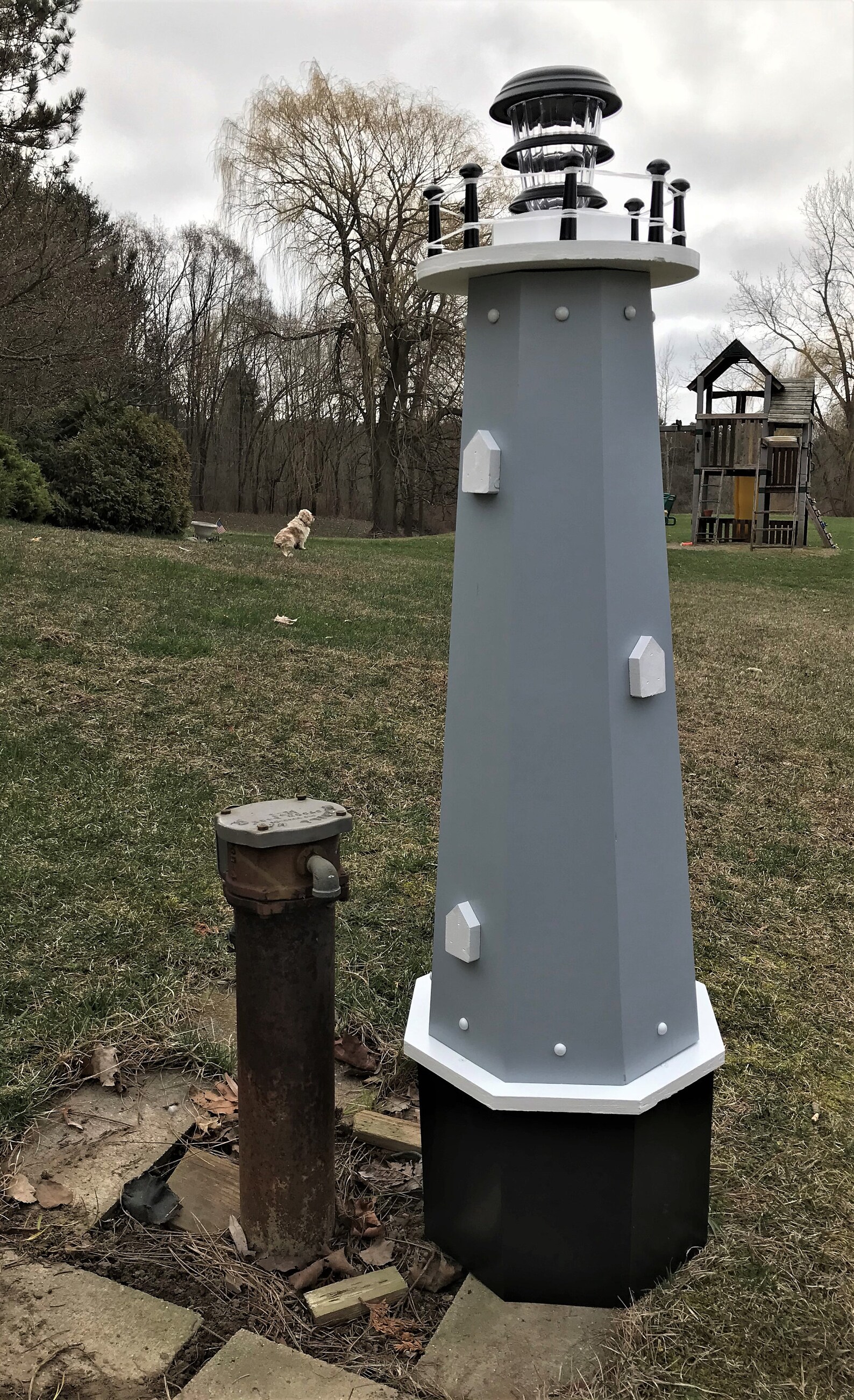 Lighthouse Well Pump Cover Lawn Solar Light Yard 48 Inch Wood - Gray ...
