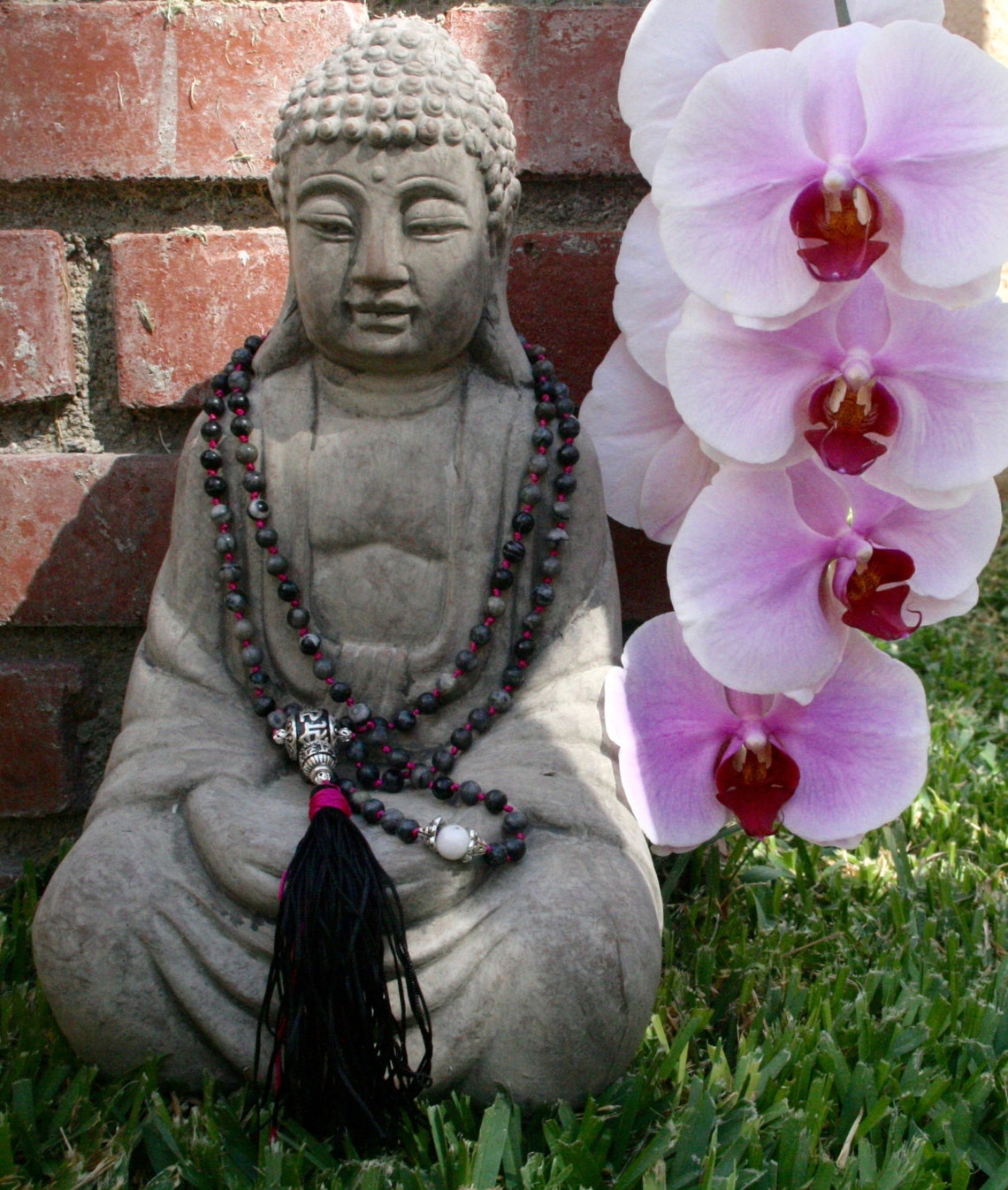 Black Network Stone and White Jaspar Japa Mala 108 Beads - Etsy