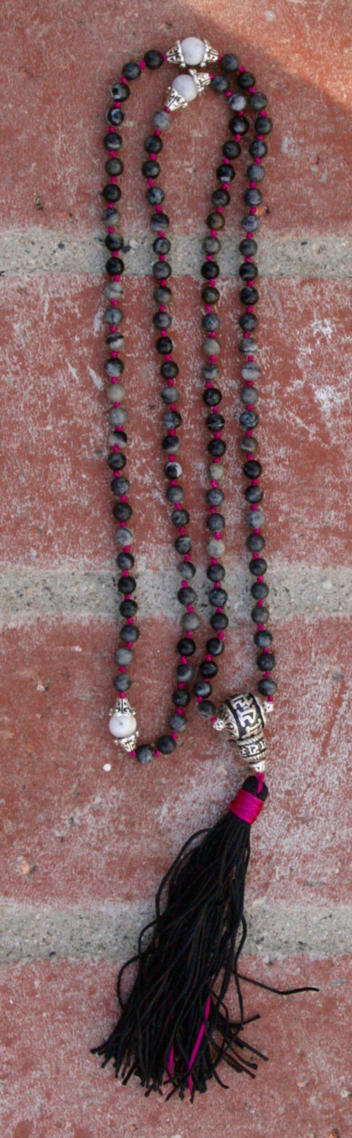 Black Network Stone and White Jaspar Japa Mala 108 Beads - Etsy