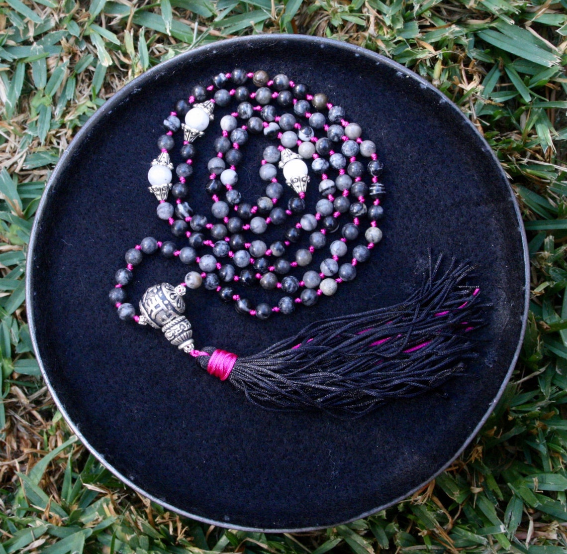 Black Network Stone and White Jaspar Japa Mala 108 Beads - Etsy