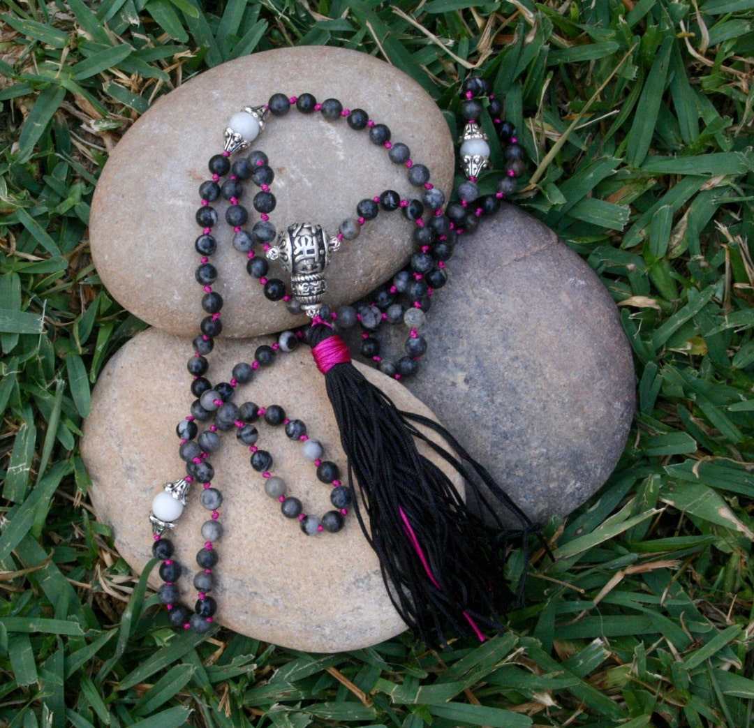 Black Network Stone and White Jaspar Japa Mala 108 Beads - Etsy