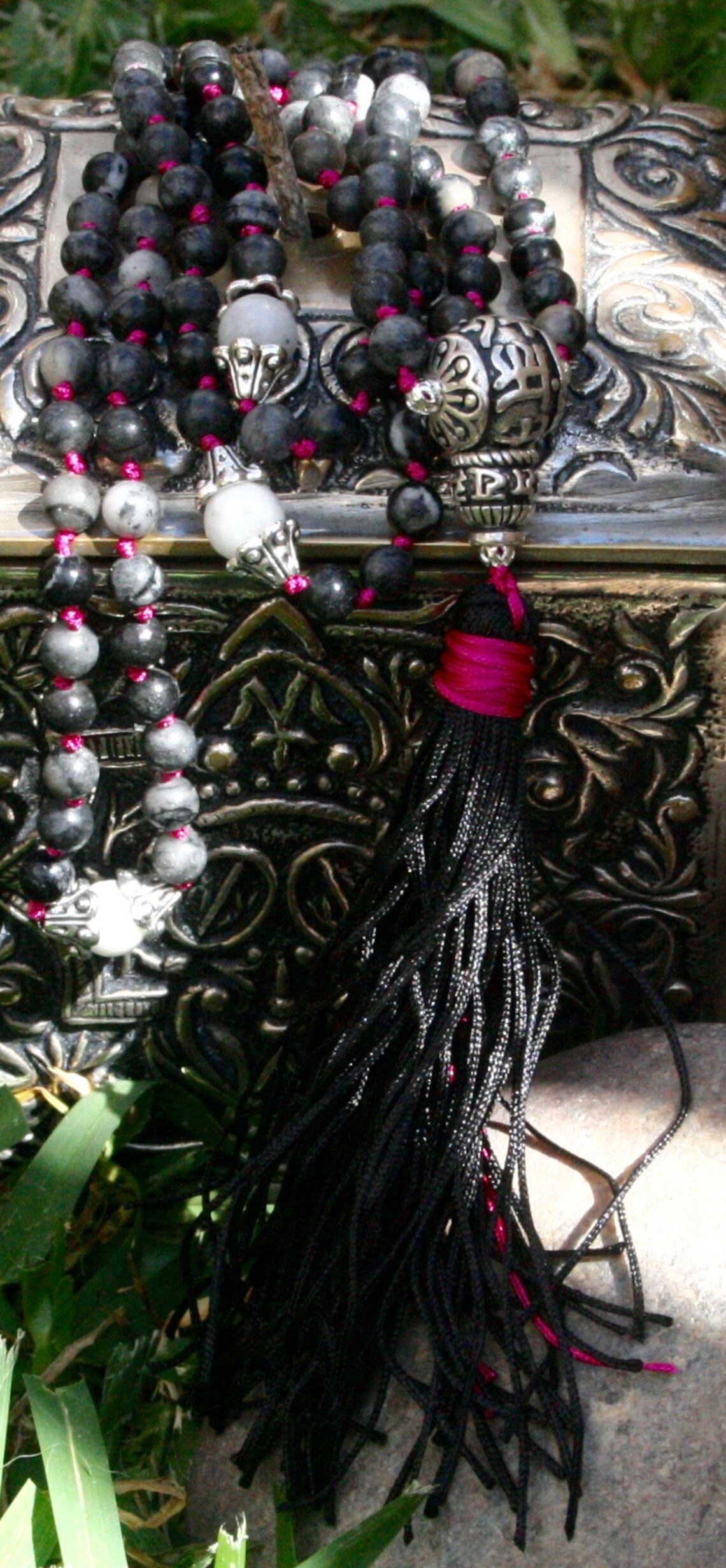 Black Network Stone and White Jaspar Japa Mala 108 Beads - Etsy