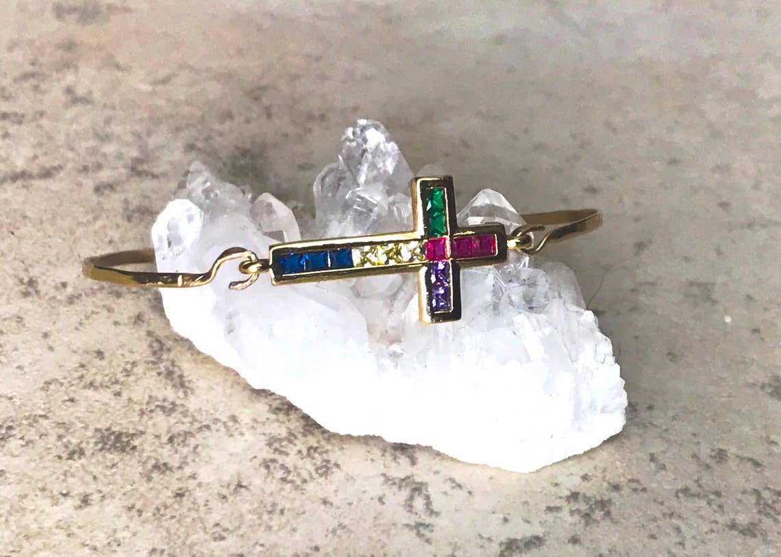 Multicolor Sideways Cross Bangle Bracelet - Etsy
