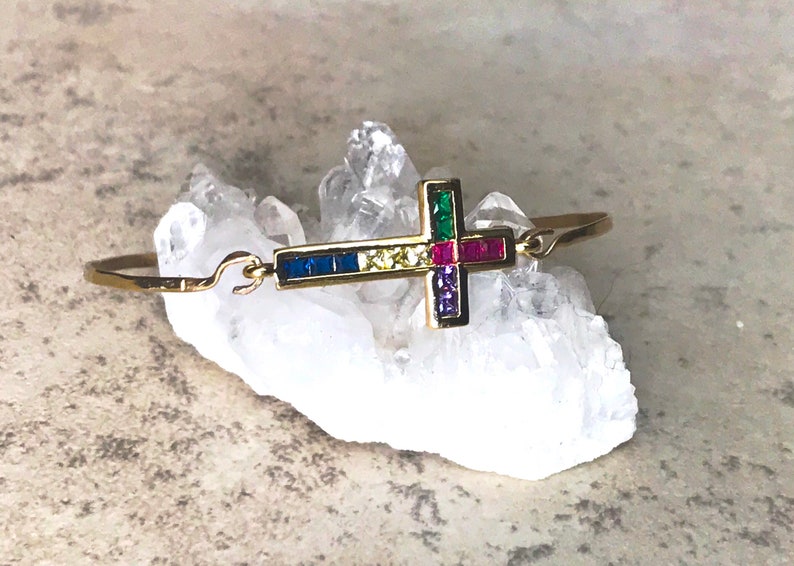Multicolor Sideways Cross Bangle Bracelet - Etsy