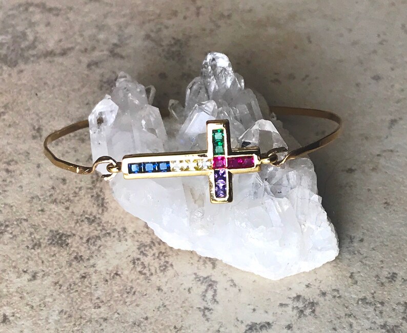Multicolor Sideways Cross Bangle Bracelet - Etsy