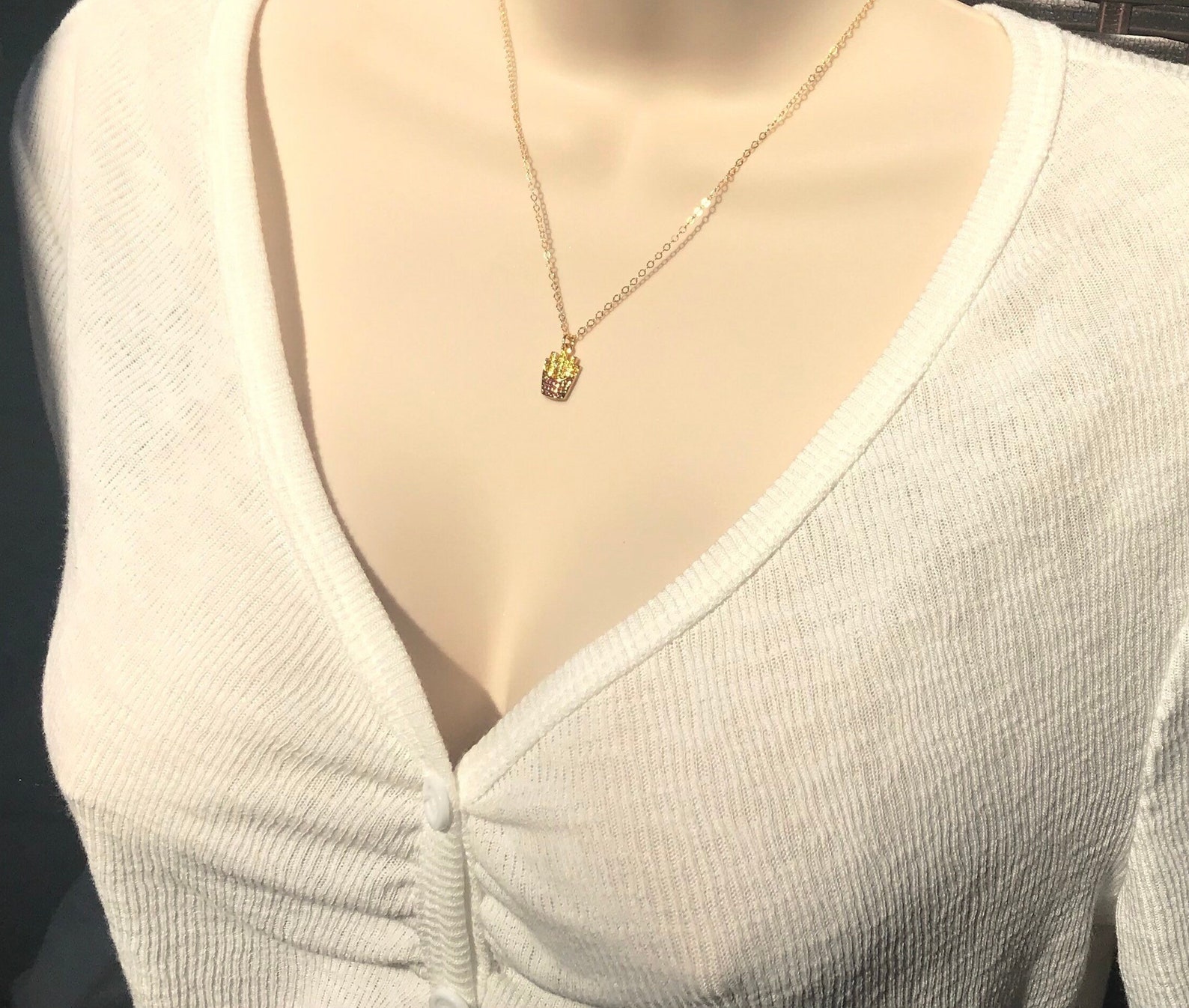 Gold Filled Crystal French Fries Necklace - Etsy