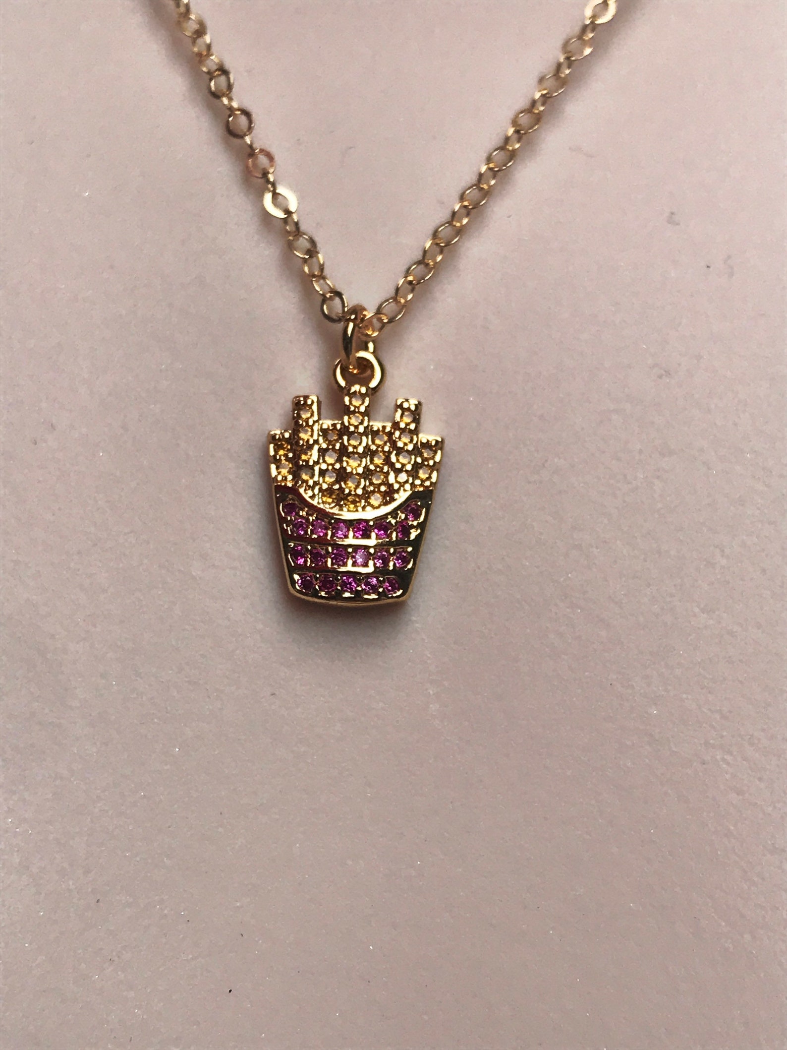 Gold Filled Crystal French Fries Necklace - Etsy