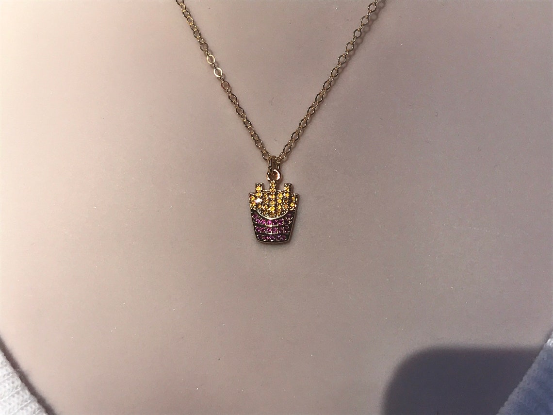 Gold Filled Crystal French Fries Necklace - Etsy