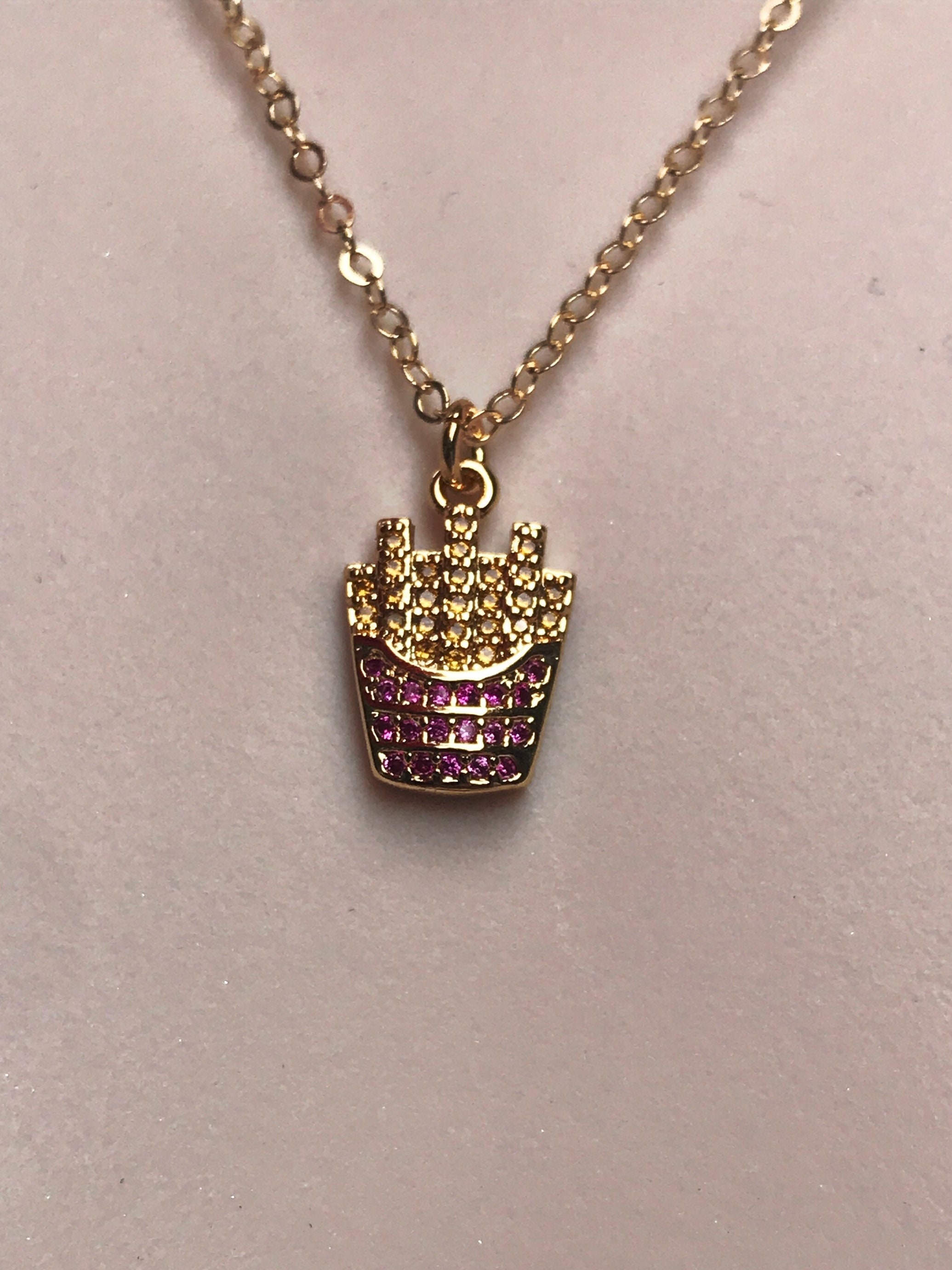 Gold Filled Crystal French Fries Necklace - Etsy