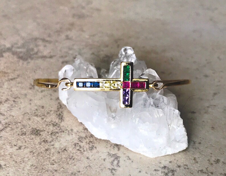 Multicolor Sideways Cross Bangle Bracelet - Etsy