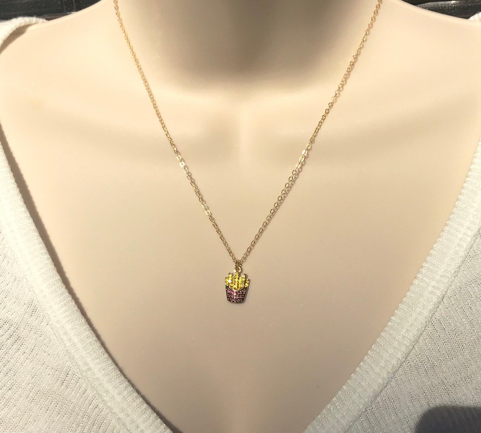 Gold Filled Crystal French Fries Necklace - Etsy