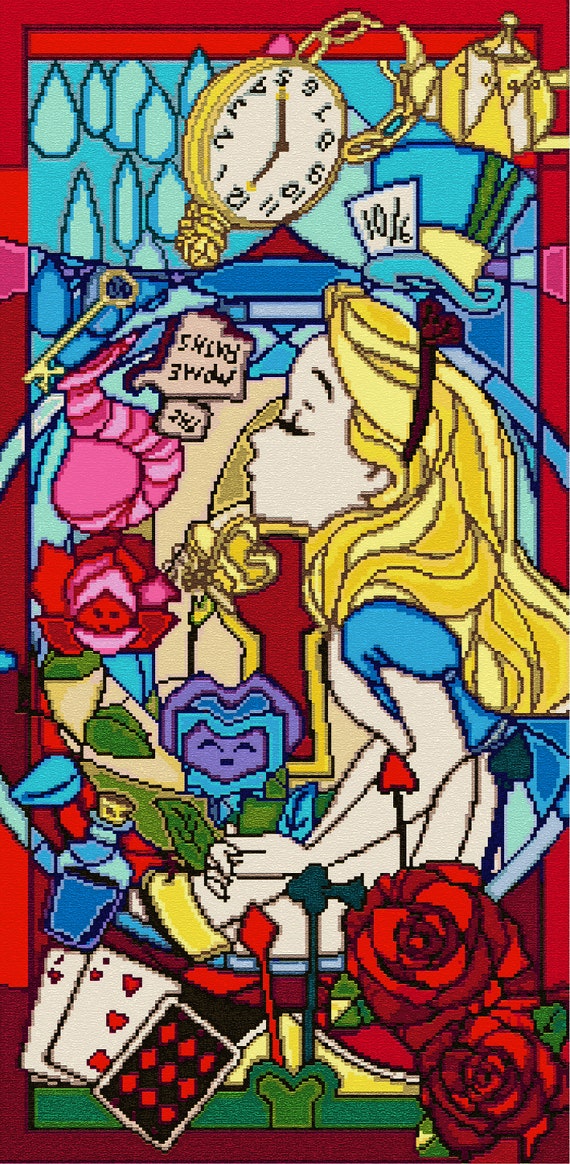Alice in Wonderland Stained Glass 066 Modern Cross Stitch | Etsy