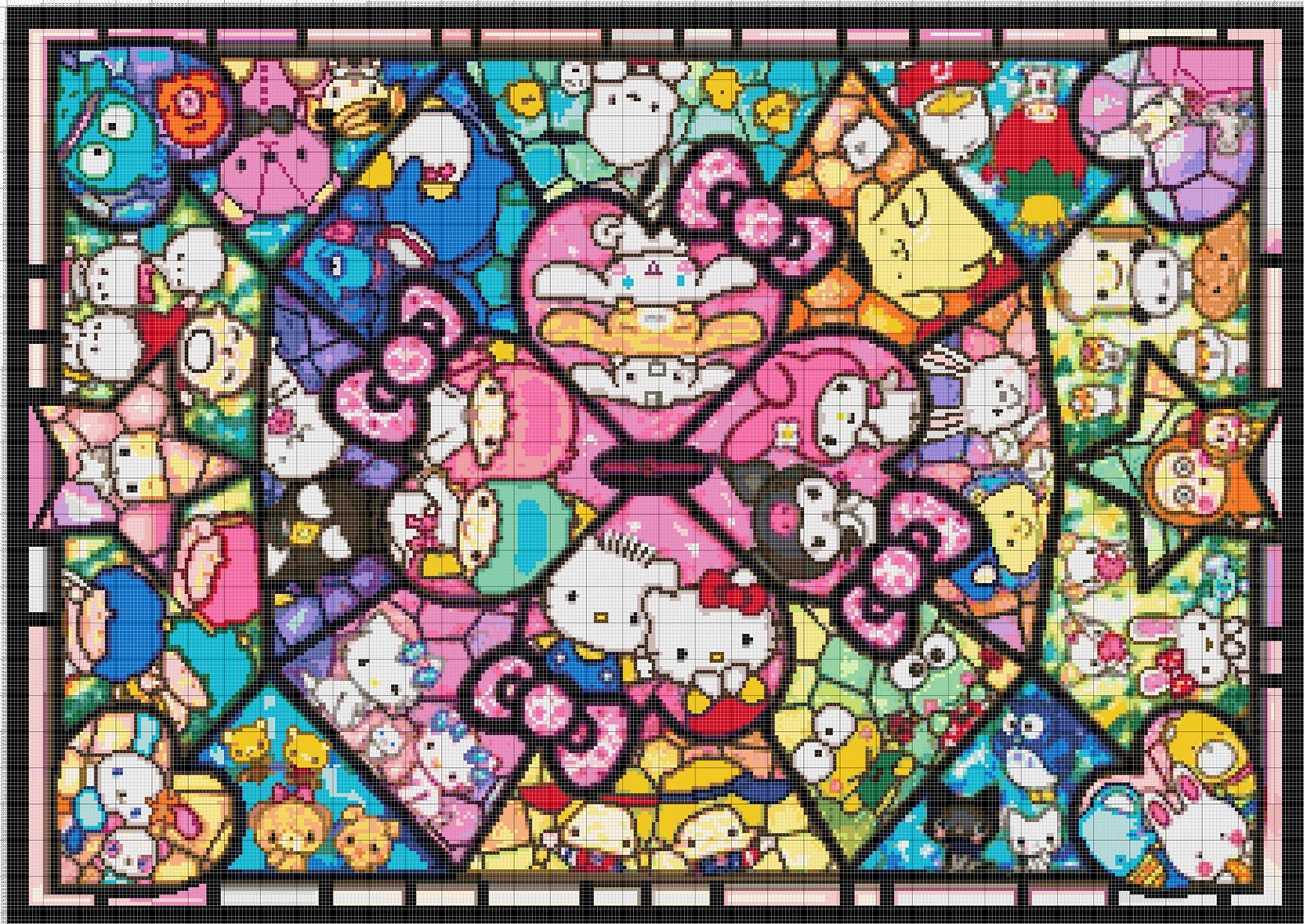 Hallo Kitty Staned Glass 059 Modern Cross Stitch Pattern | Etsy