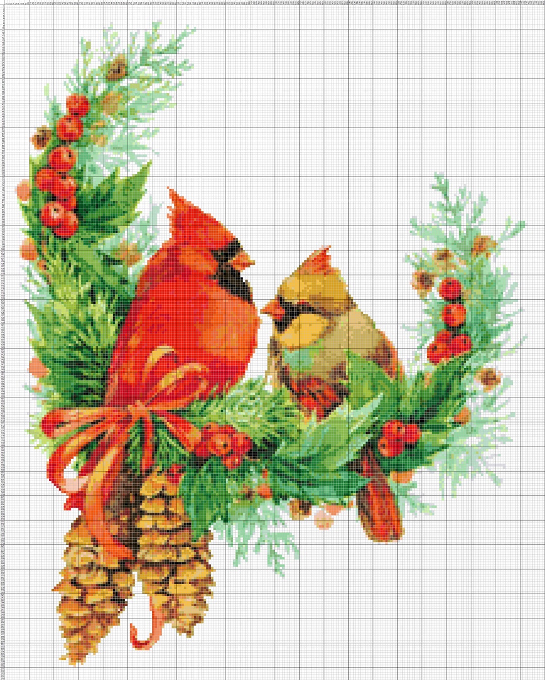 Cross Stitch Pattern Red Cardinal Christmas 732 Modern Cross Stitch ...