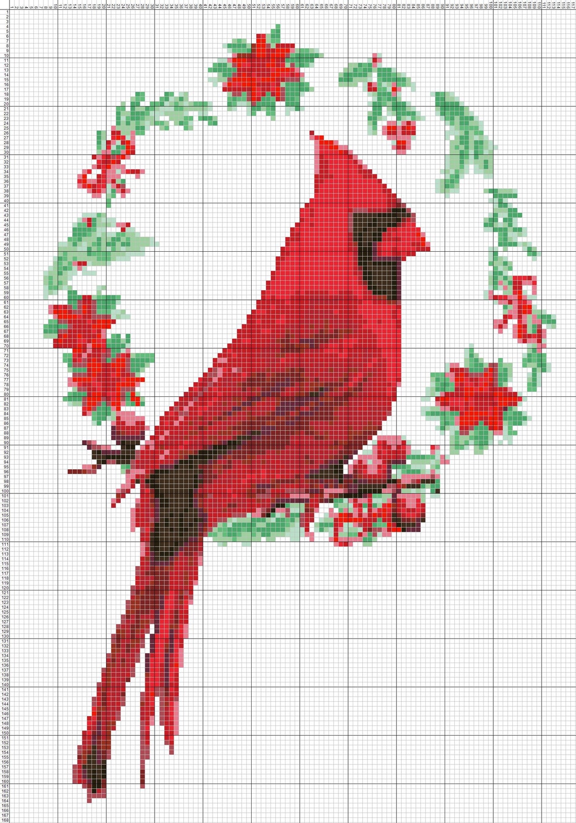 Cross Stitch Pattern Red Cardinal Christmas 260 Modern Cross - Etsy
