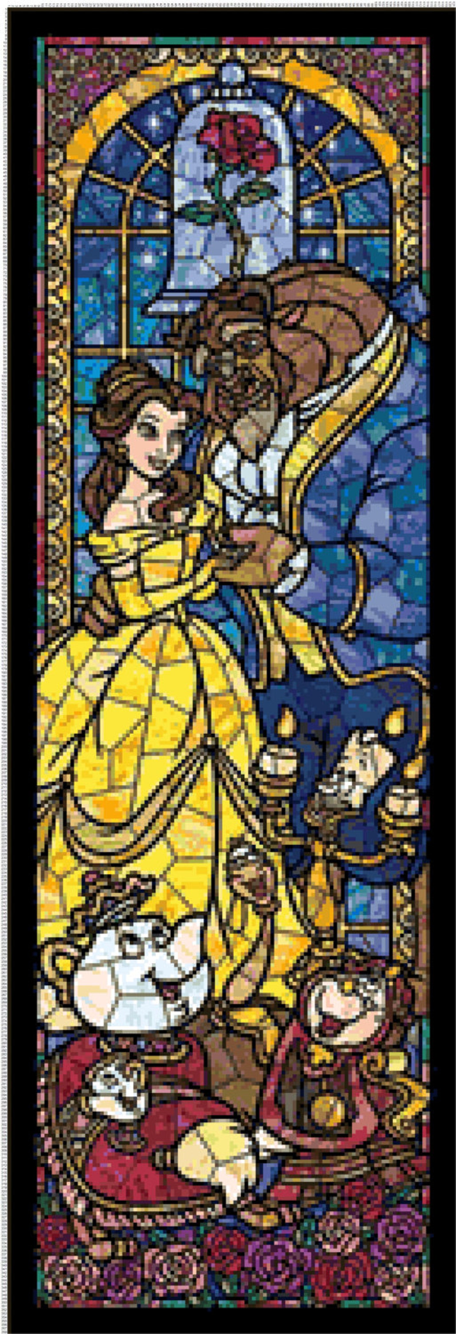 Beauty and the Beast Stained Glass 025 Modern Cross Stitch - Etsy