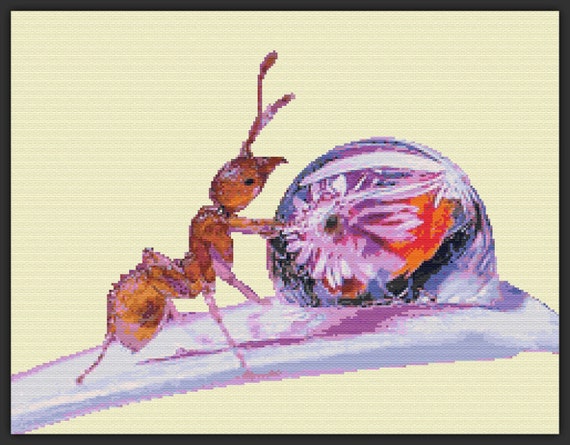Cross Stitch Pattern Ant Drop Dew Flowers Insect 794 Modern - Etsy