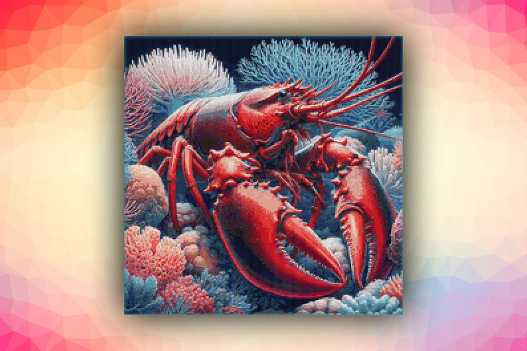 DIY Cross Stitch Pattern Crayfish Lobster Seascape Corals Ocean 308 ...