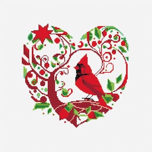 DIY Cross Stitch Pattern Red Cardinal Christmas Pattern PDF 417 Modern ...